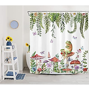 ECOTOB Rustic Mushroom Shower Curtain Sets with Bath Rugs Green Leaf and Flower Bathroom Accessories Set with Bath Mat Botanical Bath Curtain Set Shower Curtain for Bathroom Decor 72x72 Inch