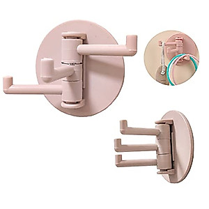 Fineget Wall Hooks for Hanging Adhesive Bathroom Kitchen Hooks Desk 3 Rotatable Arms Round Sticky Hooks Pnk 2 Pairs