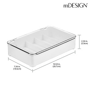 mDesign Plastic Stackable Eyeglass Case Storage Organizer with Hinged Lid for Unisex Sunglasses, Reading Glasses, Fashion Eye Wear, Protective Glasses, 5 Sections, Ligne Collection - 2 Pack - White