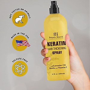 Botanic Hearth Keratin Thickening Spray (8 fl oz) and Keratin Shampoo & Conditioner Set (16 fl oz each) Bundle