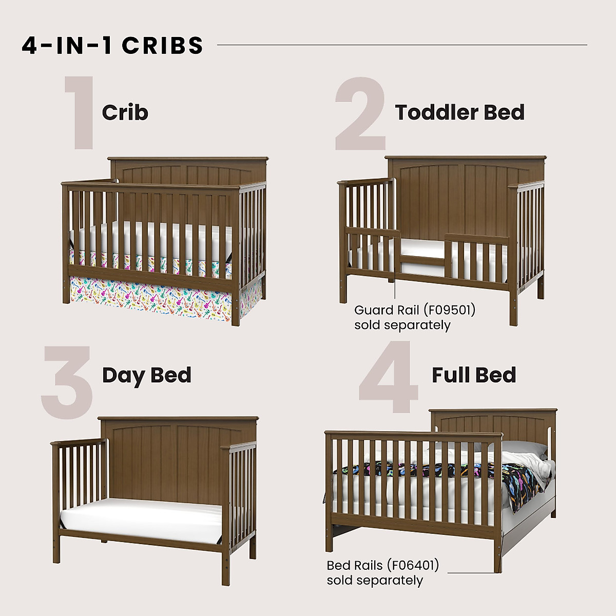 Child Craft Sheldon 4-in-1 Convertible Crib, Baby Crib Converts to Day Bed, Toddler Bed and Full Size Bed, 3 Adjustable Mattress Positions, Non-Toxic, Baby Safe Finish (Cocoa Bean Brown)