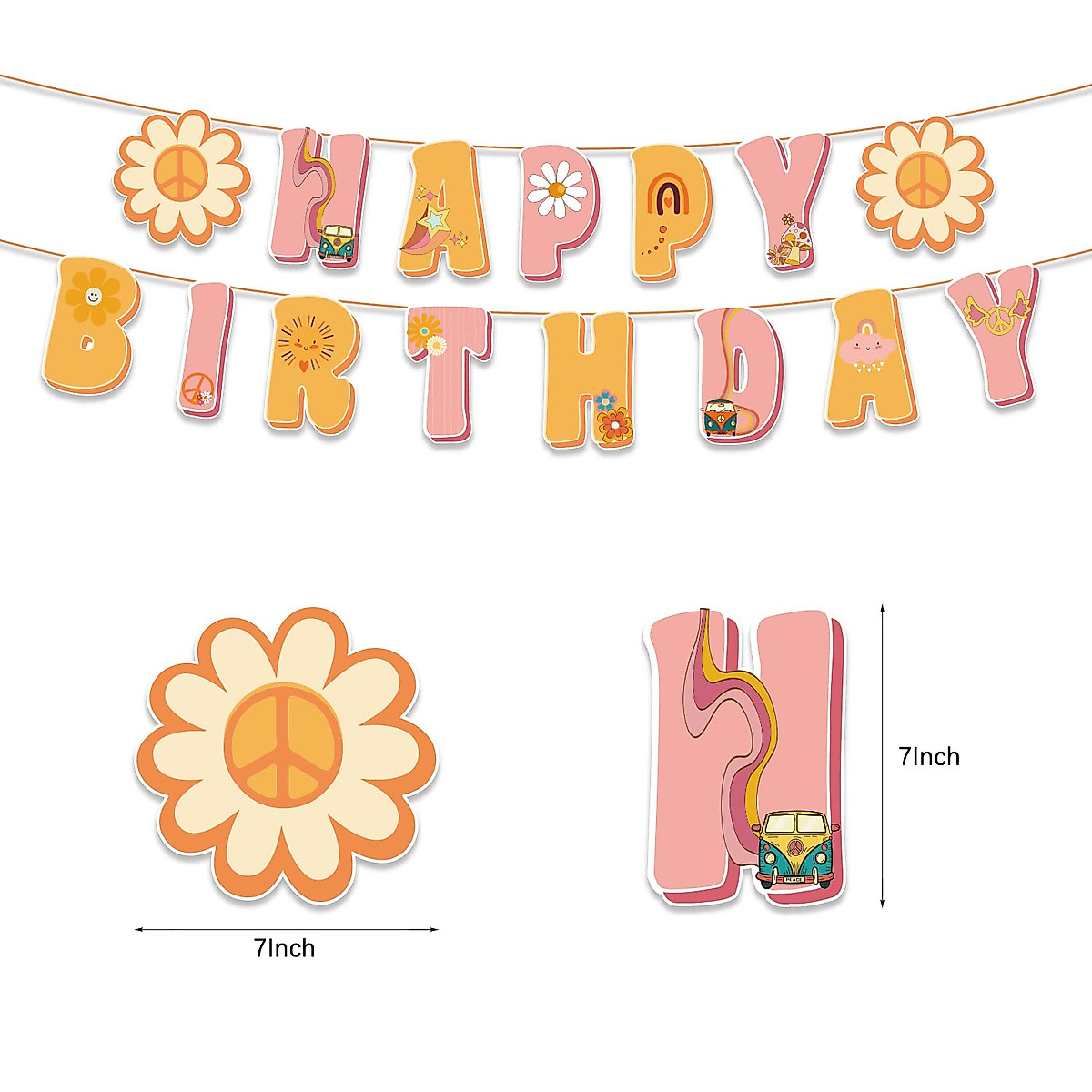 Groovy Hippie Retro Boho Daisy Birthday Party Decorations for Girls Boys Women Kids Happy Birthday Banner Rainbow Mushroom Sun Peace Car Hanging Swirl Balloons Cake Party Table Decorations Supplies