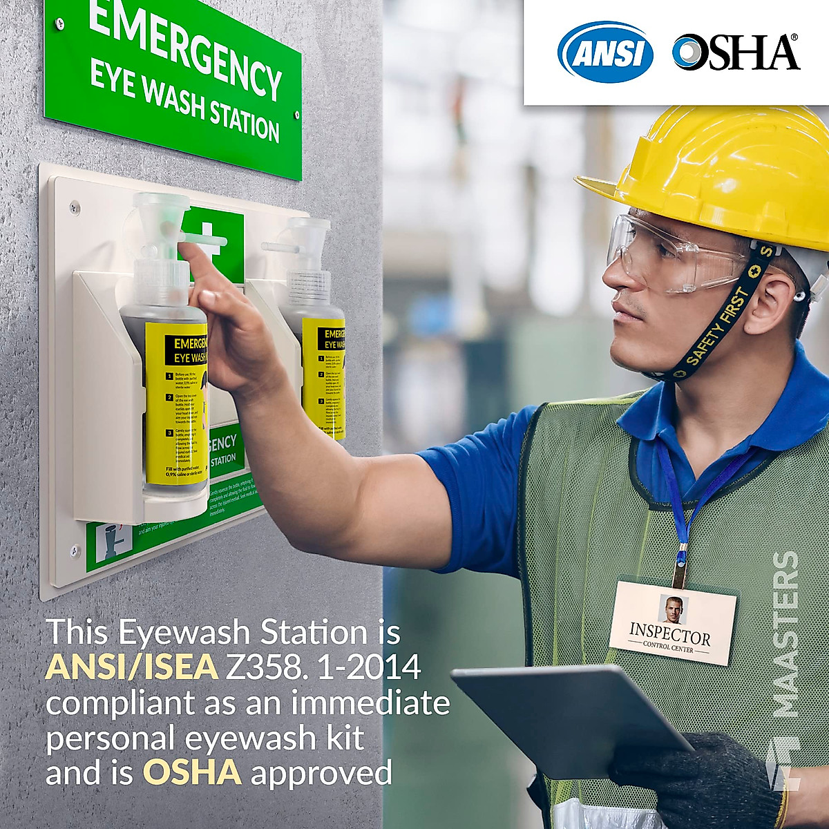 MAASTERS BPA Free Portable Eye Wash Station OSHA Approved - Wall-Mounted First Aid Eye Wash Kit w/Mirror & 2X 16oz Empty Bottles - No Eye Wash Solution Included - Emergency Eyewash