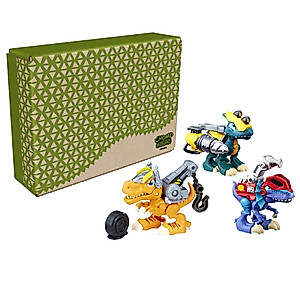 Chomp Squad Playskool Dino Bundle, Dinosaur Toy 3-Pack with Backsplash, Tow Zone and Drill Bite Dinosaur Figures for Kids 3 Years and Up