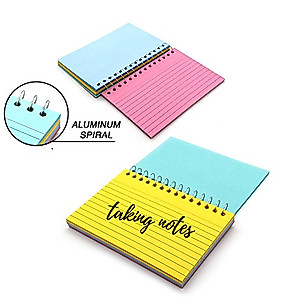 Emraw 50 ct. Spiral Bound Ruled Front Plain Back Index Card assorted Neon Colors 3”x5” - Used in kitchen, School, Office Etc. (Pack of 2)