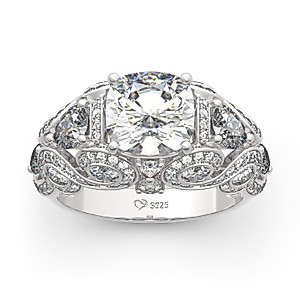 Jeulia Vintage Lace Design Cushion Cut Sterling Silver Ring Cubic Zirconia CZ Engagement Anniversary Eternity Promise Wedding Band Ring for Women (9.5)