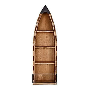 Veclotch Wooden Boat Decor with Shelf Hanging Wood Decoration for Wall, Rustic Nautical Standing Beach Theme Book Display Canoe Bathroom Bedroom Lake House