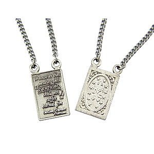 Devotional Scapulars Pewter Scapular Medals with Stainless Steel Rhodium Finished Chain, 18 Inch