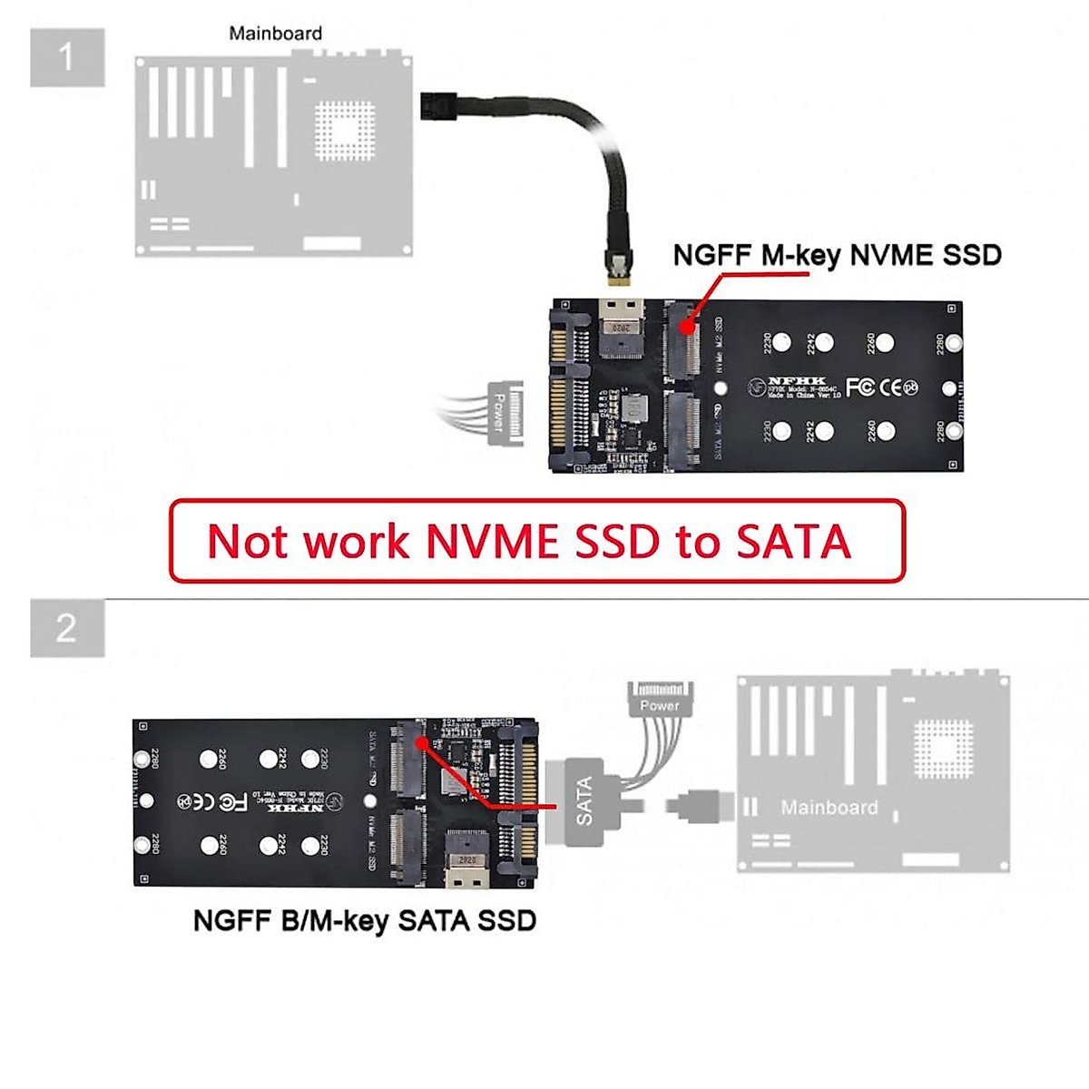 chenyang CY M.2 NVME SSD to SFF-8654 ＆ NGFF SATA SSD to SATA 2 in 1 Combo Adapter for Mainboard (Not Work NVEM SSD to SATA)