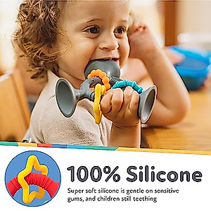 Nuby Silly Three Prong Interactive Suction Toy with Colorful Rings, Gray