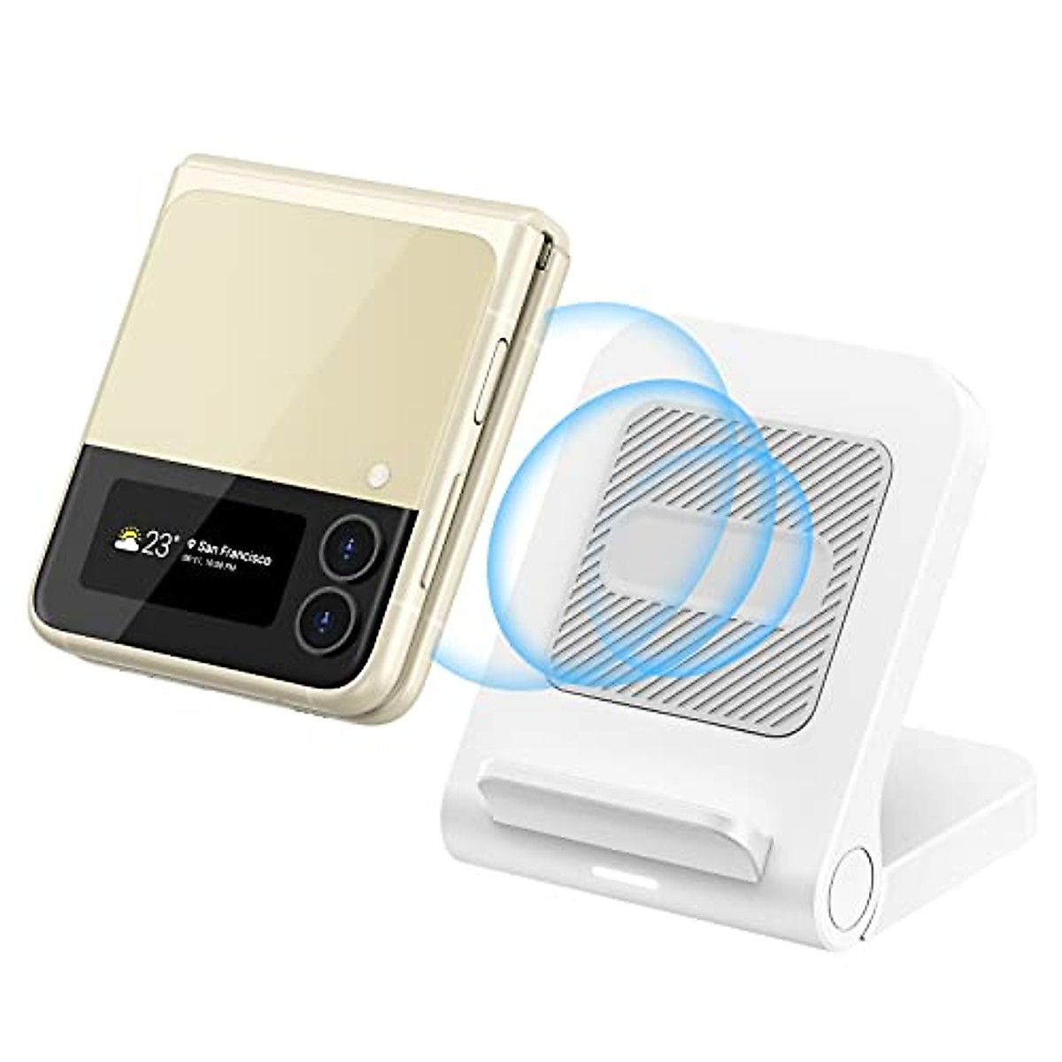 Galaxy Z Flip Wireless Charger Galaxy Z Flip 3 Fast Wireless Charger Stand Compatible with Galaxy Z Flip 4/Z Flip 3/Z Flip, Space Saving, Easy to Carry,White