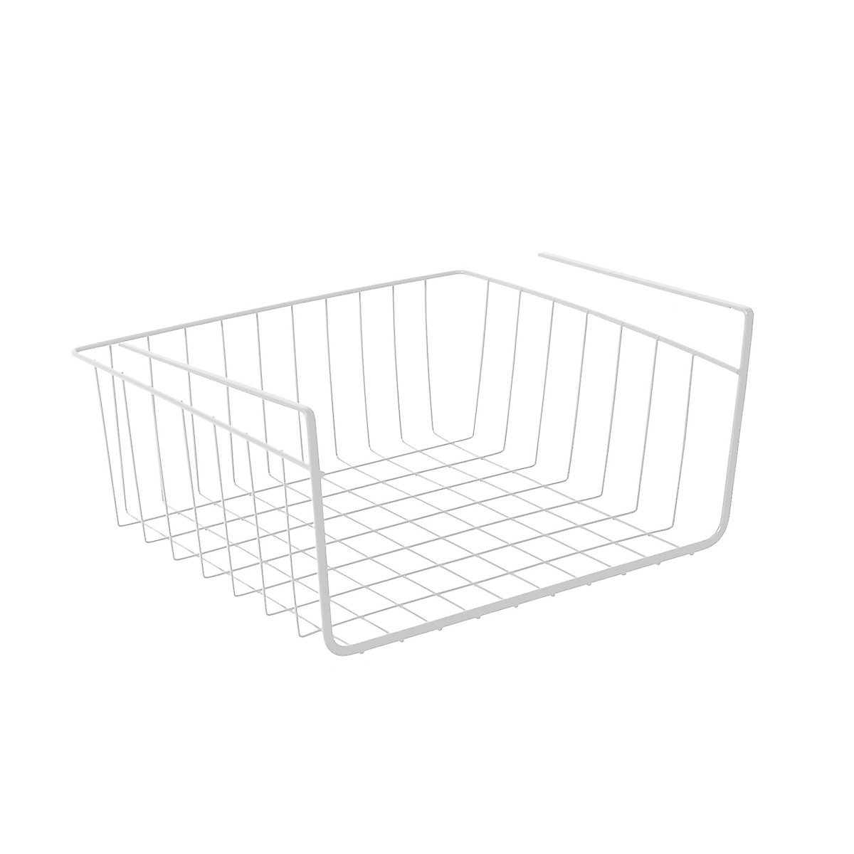 Smart Design Undershelf Storage Basket - Small - Snug Fit Arms - Steel Metal Wire - Rust Resistant Finish - Cabinet, Pantry, Shelf Organization - Kitchen (12 x 5.5 Inch) [White]