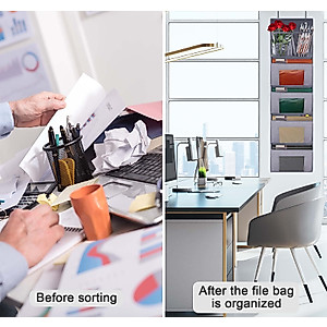 YOLOXO Heavy Duty Over The Door File Organizer, Wall Mounted Hanging Wall File Organizer for File Folders, School Mailbox, Home/Office Papers (Grey)