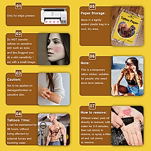 Printable Temporary Tattoo Paper for Inkjet Printer - 8.5"X11", 10 SHEETS - DIY Personalized Image Transfer Sheet for skin