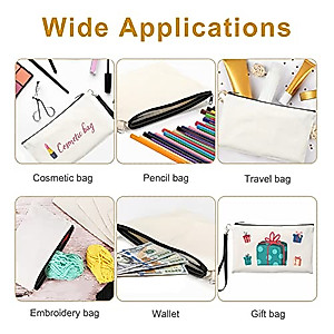 Sntieecr 10 Pack Cosmetic Bags Sublimation Blank Heat Transfer Makeup Bags with 10 Pieces Wristband Lanyards for DIY Craft Travel Canvas Zipper Pencil Bags (8.3 x 5.1 Inch)
