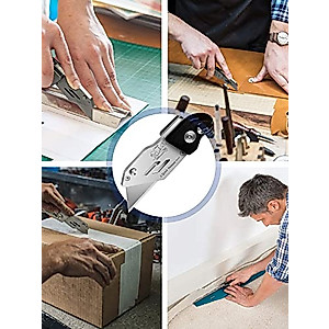 BIBURY Folding Utility Knife, Heavy Duty Box Cutter Pocket Carpet Knife, Blade Storage in Handle with 15 Extra SK5 Blades Included, Belt Clip and Safe-Locking Design