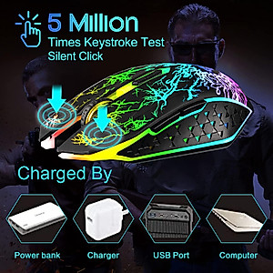 VEGCOO Wireless Gaming Mouse, Rechargeable Gaming Mouse, Silent Optical Mice with 2.4G USB Receiver, 3 Level DPI, 6 Buttons, 7 Colors LED Lights for PC/Mac Gamer, Laptop and Desktop