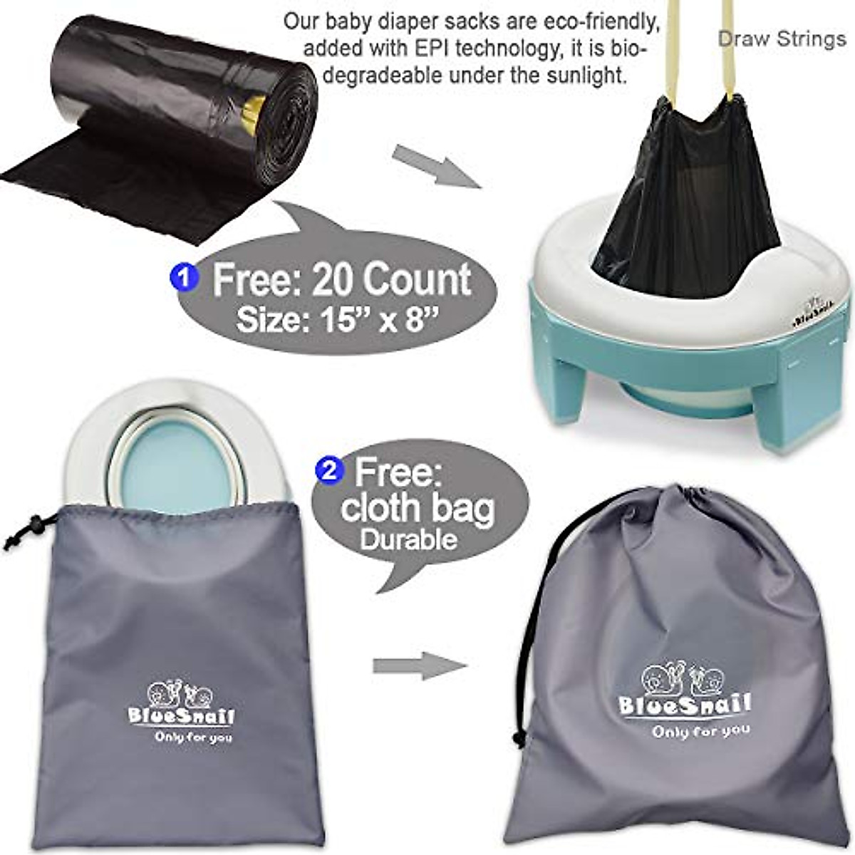 3-in-1 Go Potty for Travel, Portable Folding Compact Toilet Seat,Potty Training Toilet Chairs for Toddler Boys & Girls with storage Bag and Potty Liners by BlueSnail (blue)