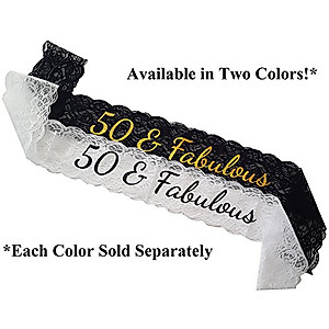Girlz Nights 50 & Fabulous Lace Sash - 50th Birthday Sash (Black)