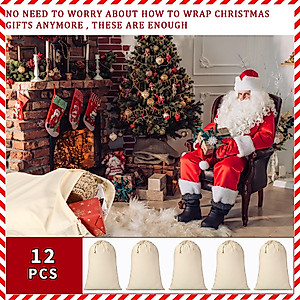 Abbylike 12 Pcs Santa Sublimation Blank Christmas Sacks with Drawstring Large Christmas Natural Cotton Heavy Duty Sack Laundry Bags for Xmas Gift Giving Sublimation Drawstring Bags 18.9 x 26.8 Inch