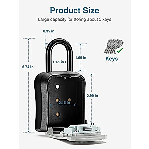 Puroma Key Lock Box, Portable Combination Lockbox Wall-Mounted Key Storage Box for House Keys, Resettable Code Safe Security Lock Box for Home, Office, Garage, Apartment Spare Key Storage (1 Pack)