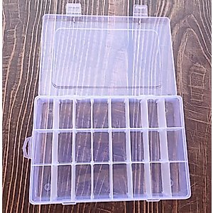 Clear Plastic Storage Box Compartments with Adjustable Dividers, Portable Transparent Beads Earring Jewelry Organizer Holder with Lid for Craft Nail Art Tackle Fishing Hooks Medicine Container Box, 24 Grids