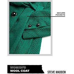 Steve Madden Women's Single Breasted Wool Coat, Green, Small