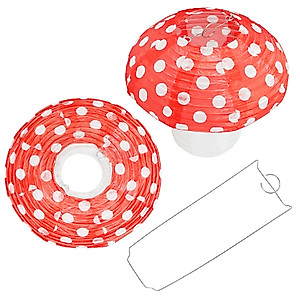 3pcs Mushroom Shaped Paper Lanterns 3D Foldable Hanging Lanterns Halloween Ornament Backdrop for Jungle Wonderland Theme Birthday Wedding Party Fairy Baby Shower Garden Decor (Red, 7.9 inch)