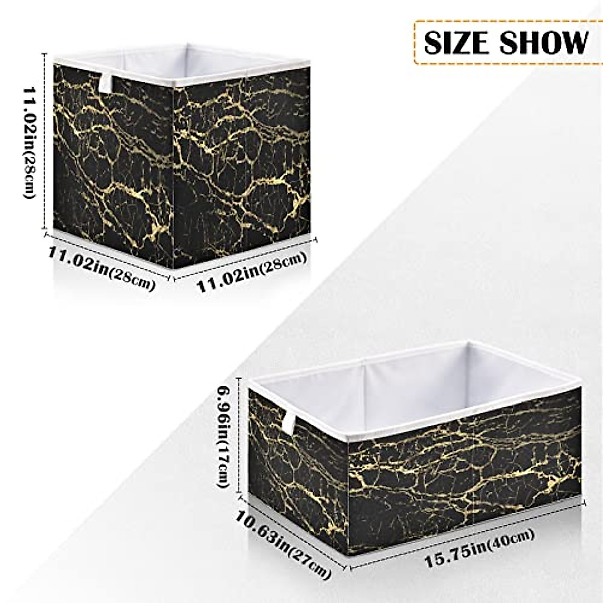 ALAZA Black Gold Marble Texture Fabric Cube Storage Bin,Collapsible Fabric Bins Organizer Foldable Basket For Closet Cabinet Shelf Office,11.02X11.02X11.02In