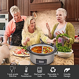 ChefAid Slow Cooker Divider Liners with Handle, 100% Silicone Reusable Slow Cooker Liners Compatible with 6-8 Quart Oval or Round Slow Cooker, Fits 7 Quart Crockpot Liners (Grey, 2 Pack)