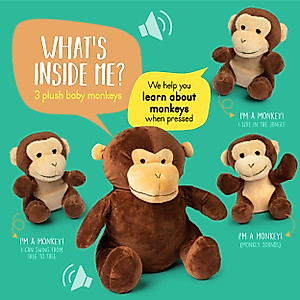 Talking Stuffed Mommy Monkey with 3 Baby Monkeys in her Tummy | Plush Monkey | Monkey Stuffed Animals | Stuffed Animal Family | Stuffed Animal Mom and Baby | Stuffed Animals for Ages 0+