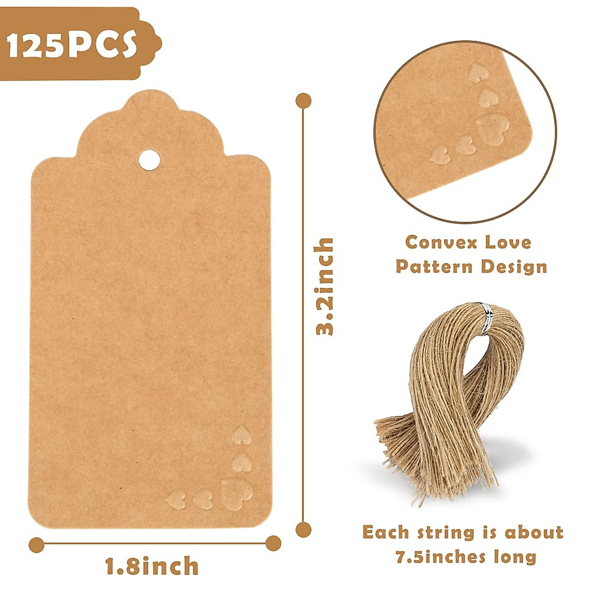 SallyFashion 120 PCS Hearts Gift Tags, Valentine Hearts Paper Tags Convex Love Label Craft Hang TagsValentines Day Gift Wrapping DIY Crafts Wedding Anniversary