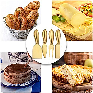 Patelai 4 Pieces Stainless Steel Cheese Knives Set, Cheese Tools with Cheese Slicer and Cheese Cutters for Kitchen (Gold)