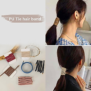 LURVFUEH 3 PCS Braid Accessory Ponytail Leather Hair Ties, Bendable Spiral Loc Long Hair Styling Accessories for Women Girls (White+Brown+Black)