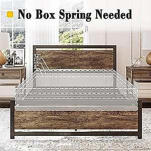 LIKIMIO Queen Bed Frame, Platform Bed with Headboard and Under Bed Storage for Queen Size Mattress, Sturdy and Easy Assembly, No Box Spring Needed, Walnut