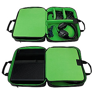 USA GEAR Console Carrying Case - Xbox Travel Bag Compatible with Xbox One and Xbox 360 with Water Resistant Exterior and Accessory Storage for Xbox Controllers, Cables, Gaming Headsets - Green
