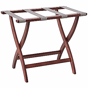 Wooden Mallet Designer Curve Leg Luggage Rack,Grey Straps, Mahogany