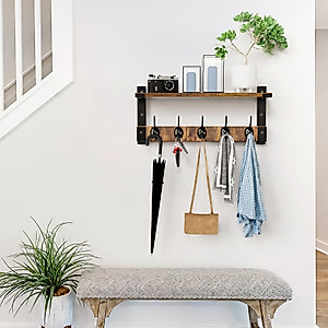 Oraich Wall Hooks with Shelf, Coat Rack Wall Mount, Shelf with Hooks for Coat Backpack Key Clothes Hanger, Wall Floating Shelf Hanging in Entryway, Living Room, Bathroom, Bedroom, Kitchen