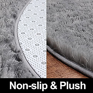 ONASAR Soft Round Area Rug for Bedroom,4 ft Gray Circle Rug for Nursery Room, Fluffy Carpet for Kids Room, Shaggy Floor Mat for Living Room, Furry Area Rug for Baby, Teen Room Decor for Girls Boys