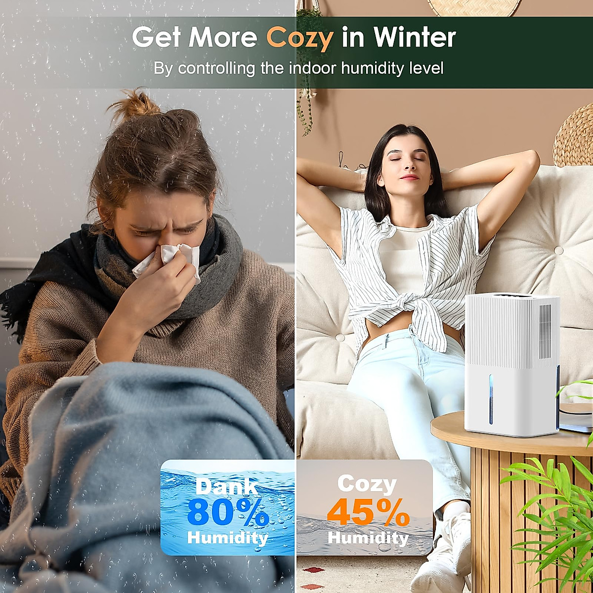 Portable Home Dehumidifier for Basements|91 OZ Tank|900 sq.ft Coverage|Quiet Smart Design with Auto Shut-Off