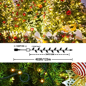 XURISEN 403FT Christmas Lights, 1000 LED Super Long String Lights 8 Modes & Memory Timer Plug in Twinkle Fairy Lights Decor for Home Xmas Party Wedding