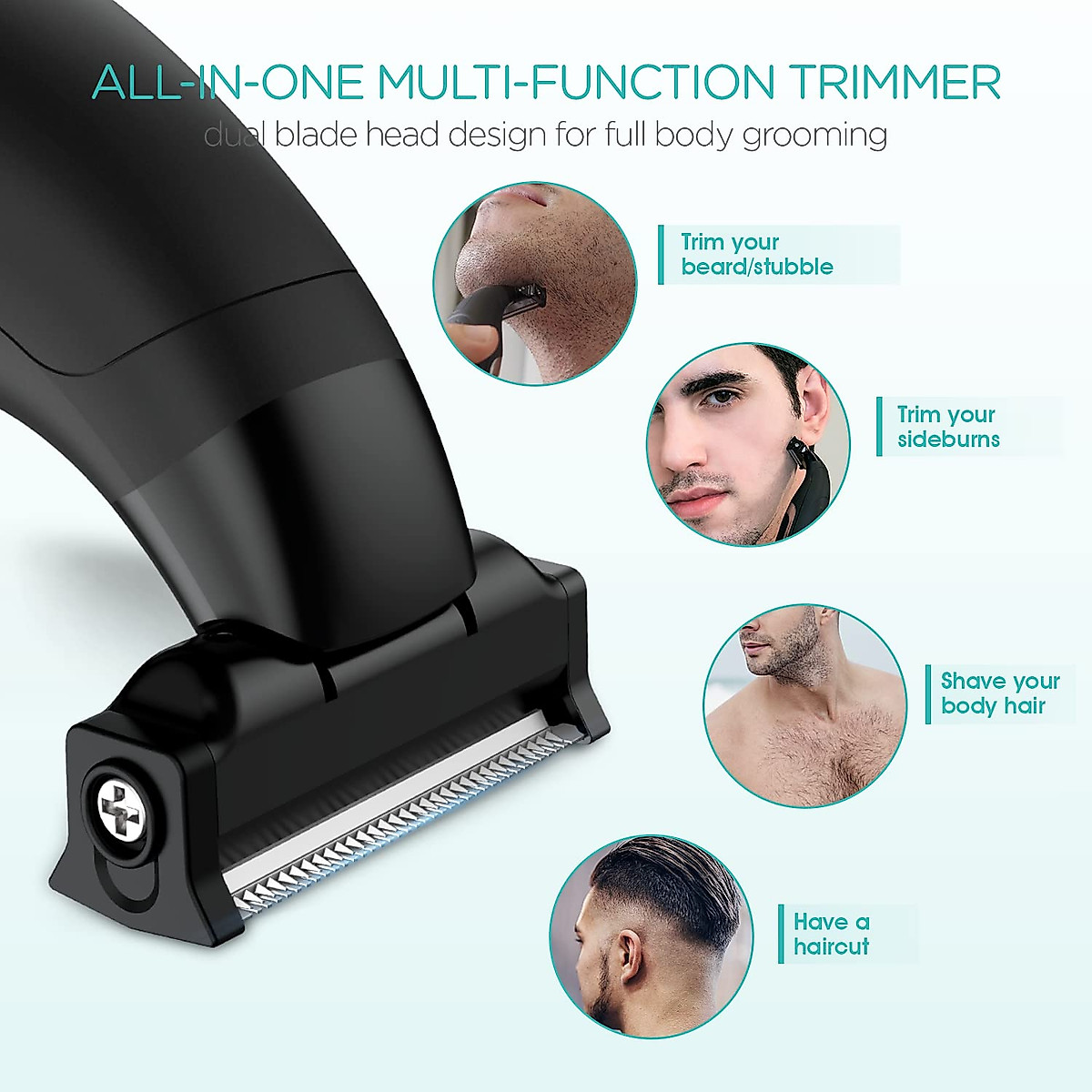 VOGOE Beard Trimmer for Men Electric Shaver for Mustache Body Head All-in-One Cordless Groomer Hair Clippers and Adjustable Facial Grooming kit Rechargeable Waterproof TX100