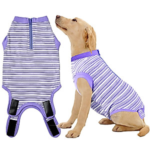 Wabdhaly Dog Surgery Recovery Suit,Surgical Recovery Suit for Large Female Dgos Spay,Zipper Closure,Combed Cotton Breathable Onesie,Purple Striped XX-Large