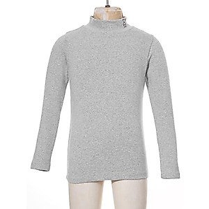 FEESHOW Kids Boys Girls Turtleneck T-Shirt Thermal Underwear Top Unisex Children Warm Long Sleeve Blouse Undershirt Gray 9-10 Years