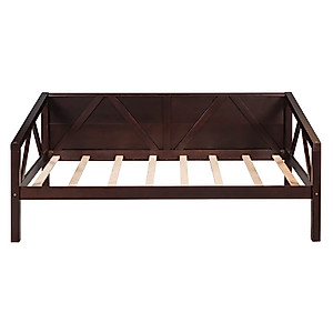 Bellemave Wooden Daybed Frame Twin Size, Full Wooden Slats Support, Dual-use Sturdy Sofa Bed for Bedroom Living Room, No Box Spring Needed (Twin, Espresso)
