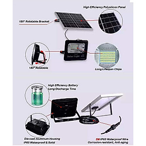 BSOD 60W Solar Flood Lights Outdoor Spotlight Max 7670LM IP66 Waterproof with Remote Controller,LED Floodlight Built-in Battery,Solar Panel Lamp for Garden,Street, Garage, Pathway, Pool, Deck, Yard