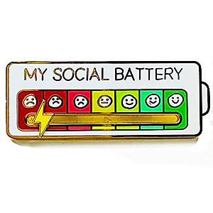 SLINHEWEI Social Battery Pin 2.0-2023 NEW funny pins,enamel pins, Mood Expressing Pin For Introverts ， Perfect for 7 Days a Week！ (Black)