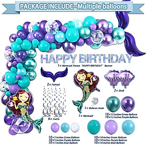UJoyant 299 Pcs Mermaid Birthday Decorations, Mermaid Party Decorations Kit - Disposable Dinnerware Set with 25 Guests, Backdrop, Balloon, Banner, Tablecloth, Knives, Forks, Spoons, CakeTopper