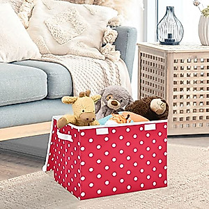 Kigai Storage Basket Red Polka Dot Storage Boxes with Lids and Handle, Large Storage Cube Bin Collapsible for Shelves Closet Bedroom Living Room, 16.5x12.6x11.8 In