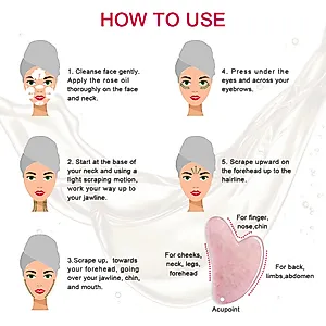 Gua Sha Facial Tools & Rose Gua Sha Oil in One Set, Rose Quartz Jade Stone Facial Skin Care Products to Reduces Puffiness Muscle and Promotes Blood Flow - with Nice Travel Pouch